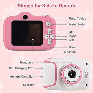 Wennzy Mini Cartoon Kids Digital Camera 1080P Digital Video Camera for Kids 2.0 Inch IPS Screen 4X Zoom Built-in Battery Cute Photo Frames Interesting Games with Neck Strap