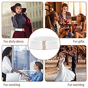 Cobee Women Elastic Wide Belt,Waist Belt with Flat Buckle(White)