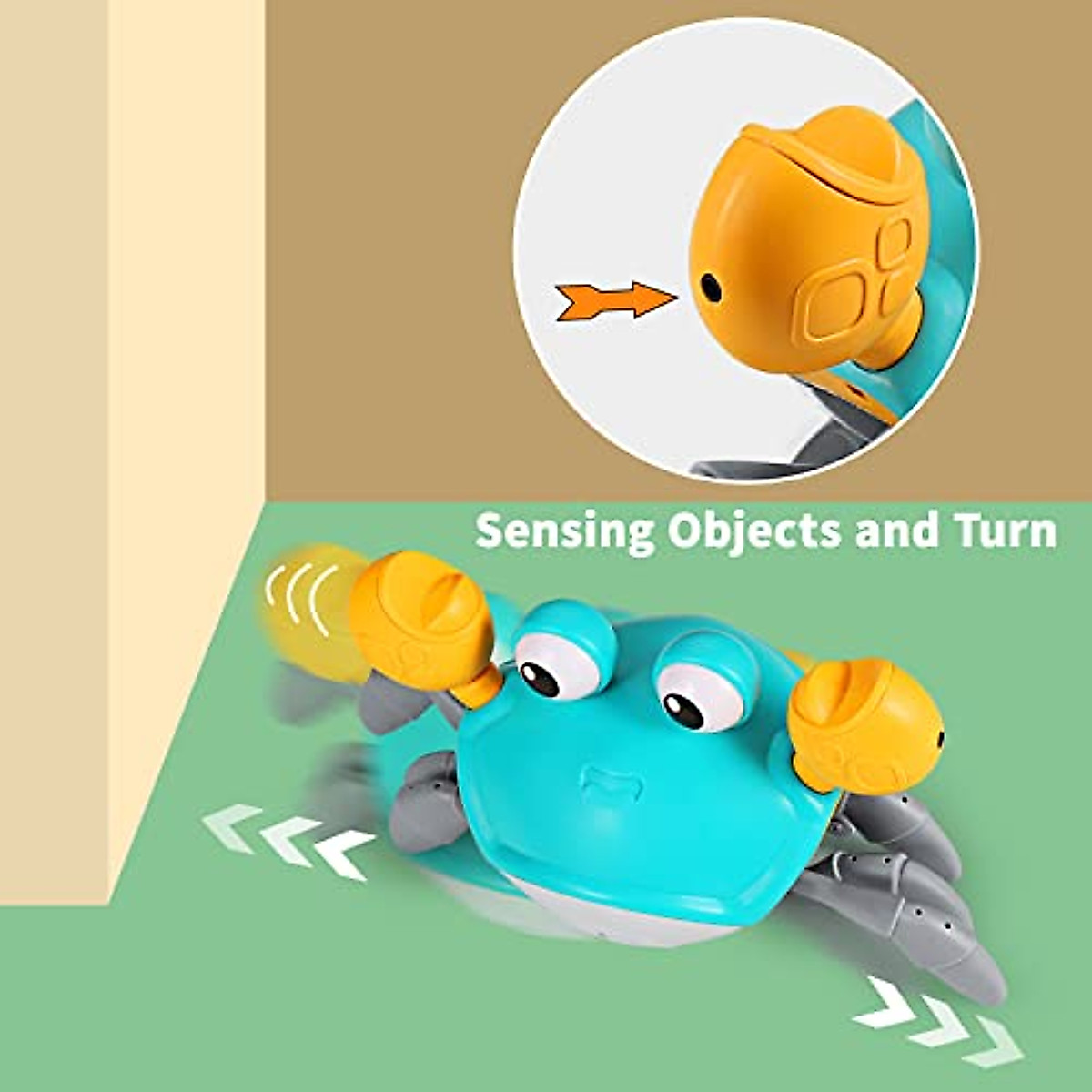 Aprilwolf Escape Crawling Crab, Tummy Time Baby Toys, Sensing Interactive Walking Dancing Toy with Music Sounds & Lights, Infant Fun Birthday Gift Toddler Boy Girl Pet Dog