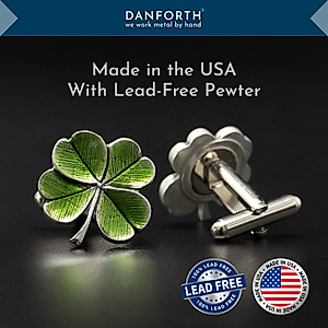 Danforth Four Leaf Clover Cufflinks – Handcrafted Green Clover Pewter Cufflinks – Made In USA