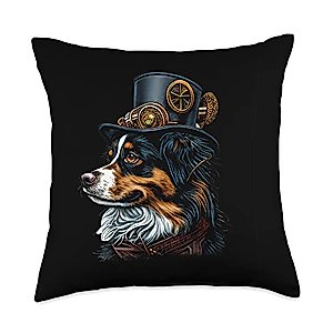 Australian Shepherd gifts for dog mom Gothic Steampunk Aussie Mini Australian Shepherd Throw Pillow, 18x18, Multicolor