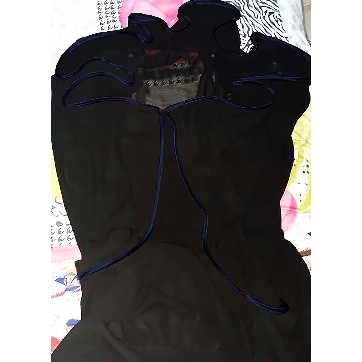 Saudi Chiffon First Class Quality Long Saudi Niqab Burqa Hijab Face Cover Veil Islam Islamic Jilbab (Black x Dark Blue Satin)