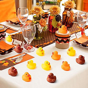 Haooryx 60Pcs Fall Mini Rubber Ducks Holiday Bath Toys Maple Leave Bathtub Float Ducky Tiny Squeak Duck for Kids Fall Themed Party Festival Favors Baby Shower Toys School Class Game Reward