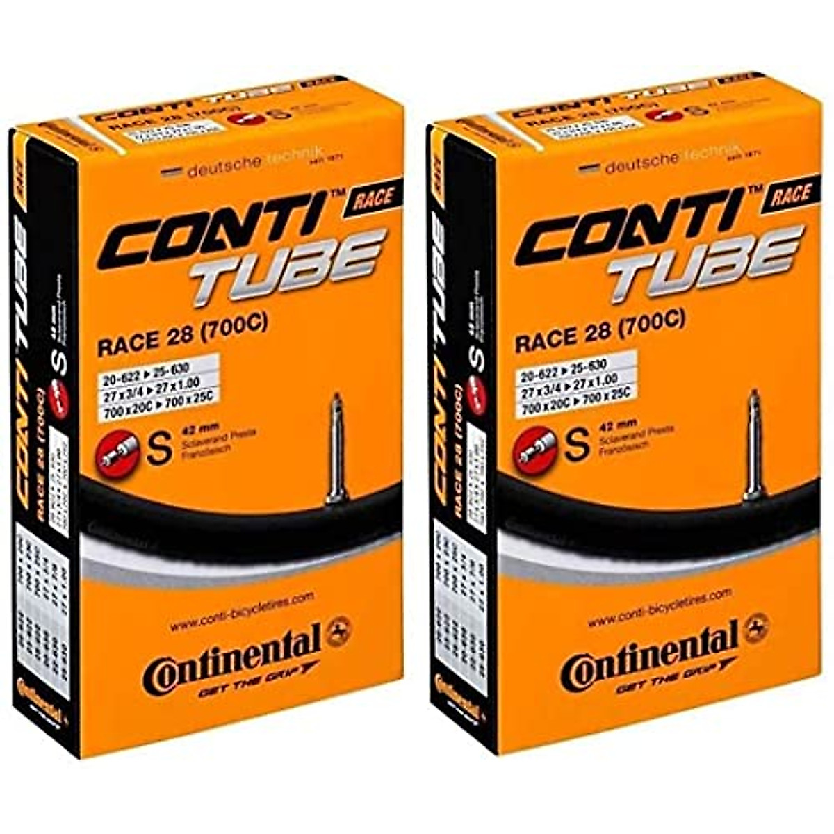 Continental Race 28 700x20-25c Bicycle Inner Tubes - 42mm Long Presta Valve - 2 Pack