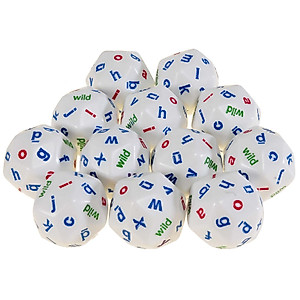 Deluxe Games and Puzzles Alphabet Dice, 30 Sided, Jumbo, Set of 12 Identical Dice, with Orange Mesh Drawstring Pouch, Bundled Item