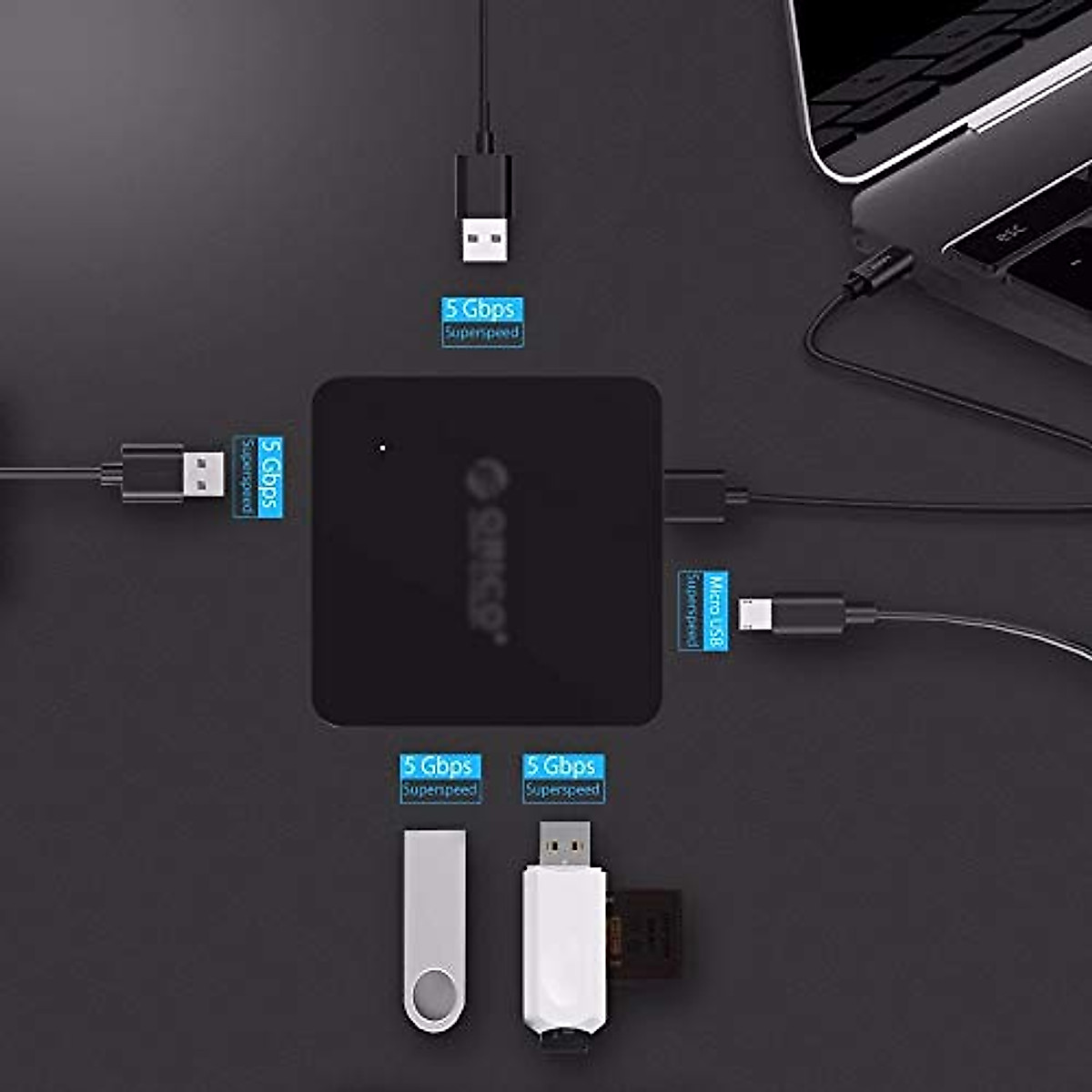 SJYDQ Super Speed 4 Port USB HUB 3.0 Portable OTG HUB USB Splitter with Micro B Power Port for MacBook Laptop PC Tablet