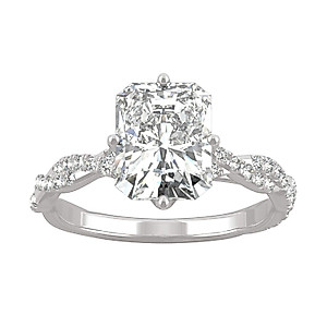 Charles & Colvard Created Moissanite 9x7mm Radiant Cut Statement Ring for Women | 3.1 cttw DEW | Lab Grown | Solid 14K White Gold with Rhodium | Size 7