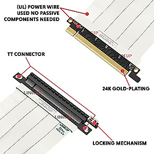 LINKUP - Ultra PCIe 4.0 X16 Riser Cable [RTX4090 RX6950XT x570 B550 Z690 Tested] Shielded High-Speed Vertical Mount Gaming PCI Express Gen4┃Straight Socket (25cm / 9.8") Gen 3.0 TT Compatible┃White