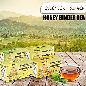 Natural Honey Lemon Ginger Herbal Tea 20 Sachet Packets Instant Beverage 18 Grams Made With Real Pure Honey, Fresh Ginger Root and Refreshing Lemon Citrus - Caffeine Free