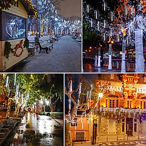 Krfnmy Solar Meteor Shower Light 11.8 Inch 10 Tubes 360led Raindrop Light Holiday Wedding Home Garden Decoration Waterproof Light (White/Color)