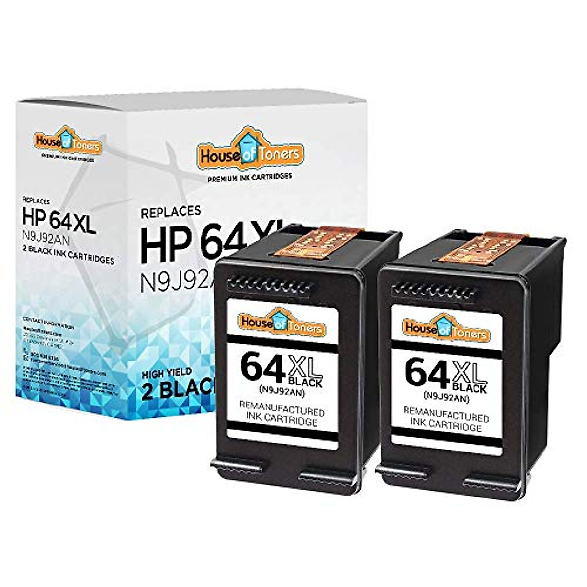 Houseoftoners Replacement for HP64XL HP 64XL N9J92AN Ink for Envy Photo 6230 6255 7120 7155 758 7164 7800 7855 7858 7864 & Tango X Printers (2 Black)