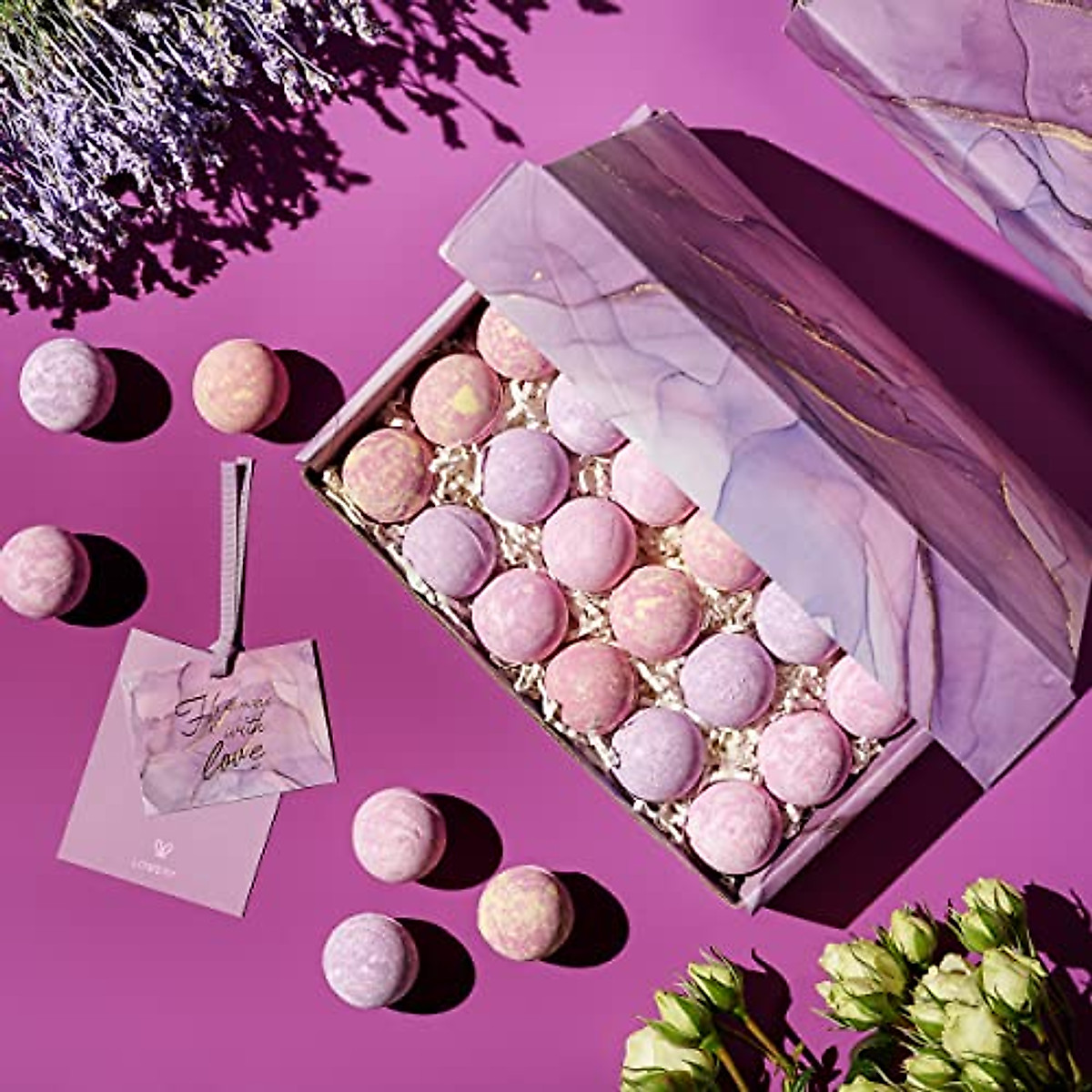 Bath Bombs Gift Set, 30pc Lavender Bath Bombs for Women, Mom, Men Natural Spa Bubble Bath Bomb, Shower & Bath Accessories for Women, Bath Gift for Birthday, Pampering Relaxing Aromatherapy