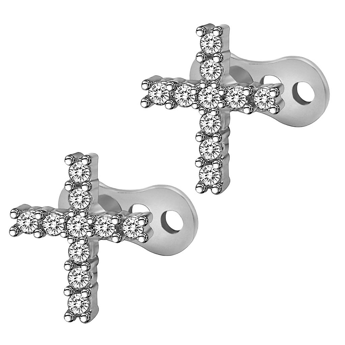 Titanium Dermal Anchor Top Crystal Micro Surface Skin Piercing 16G - Fan - Cross