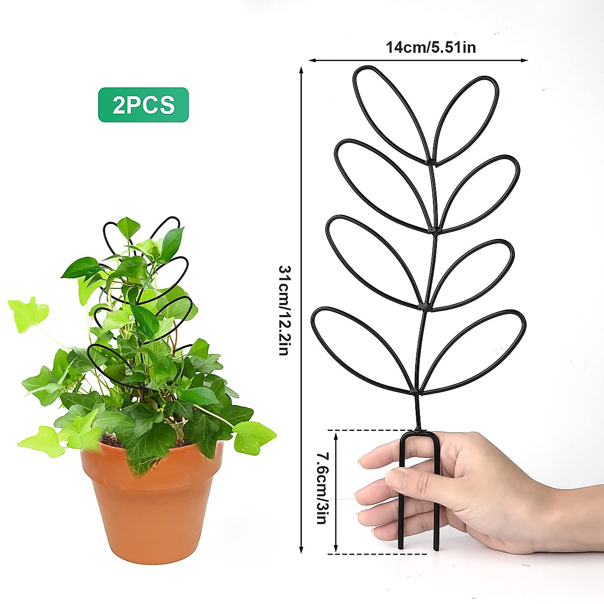2pcs Trellis for Plants, Small Metal Leaf Shaped Plant Trellis Indoor House Plant Trellises Climbing Plants Mini Trellis for Potted Plants Houseplants Decoration (Black)