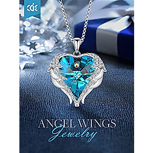 CDE Angel Wing Mom Necklaces for Women Embellished with Austrian Crystals Pendant Necklace Heart Of Ocean Valentine's Day Jewelry Gift for Mom Women Mom Wife Stepmom