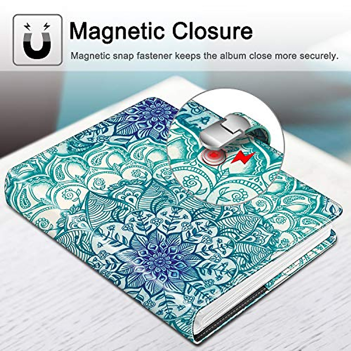 Fintie Photo Album 4x6 Photos - 112 Photos Premium Vegan Leather Cover with Snap Fastener, Portable Wallet Photo Albums, Emerald Illusions