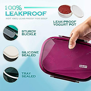 Bento Box, Upgraded Leakproof Lunch Box for Kids Adults, Food Container with 4 Compartments, Cutlery and Fruit/Yogurt Pot Set, Microwave and Dishwasher Safe Meal Prep Containers, 1.7L