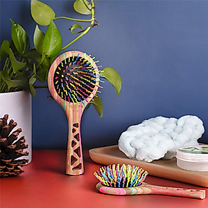 Bamboo Hair Brush, Girls Hair Brush, Rainbow Bamboo Paddle Hair Brushes for Women, Men and Kids, Health and Massage Scalp Brush Everyday Brush(Large)