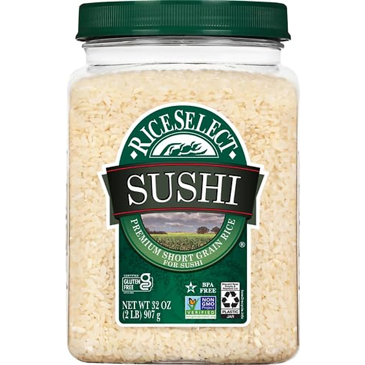 RiceSelect Sushi Rice for Sushi and Japanese Food, Premium Gluten-Free Short-Grain Rice, Non-GMO, 32-Ounce Jar