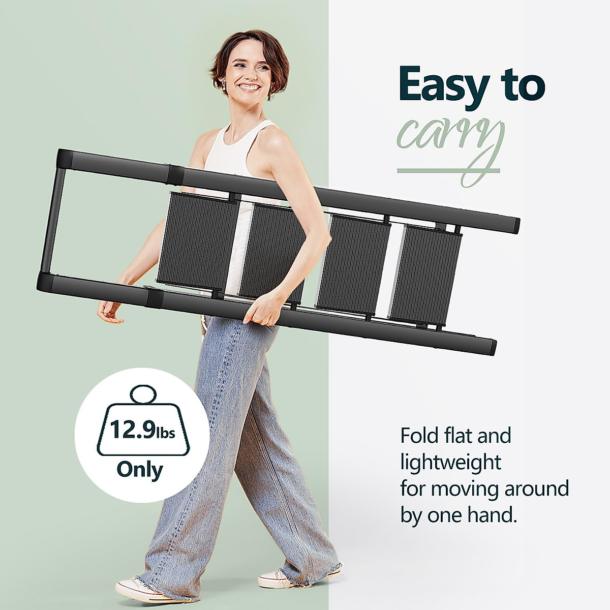 WOA WOA 4-Step Ladder with Widen Pedals, Lightweight Folding Aluminum Ladder with Anti-Slip Feet for Home, Kitchen High Cabinet - 330 lbs Load - Black