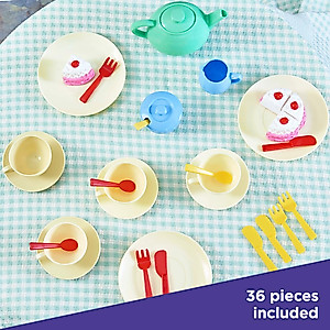 Casdon 36-Piece Tea Set - Colorful Toy Playset with Teapot, Milk Jug, Cups & Saucers, Cake, & More - Suitable for Preschool Toys - Playset for Children Aged 3+