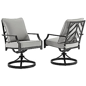 Crosley Furniture Otto 2-Piece Swivel Outdoor Chair Set, Dining Patio Chairs for Deck, Backyard, Matte Black with Gray Cushions