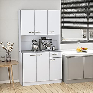 SEASD White Sideboard 71" Kitchen Separate Dining Room Buffet Kitchen Cabinet with 6 Doors, 3 Adjustable Shelves and 1 Drawer.