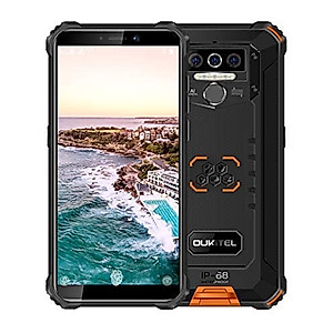 OUKITEL Rugged Smartphone Unlocked, WP5, Android 10 Cell Phone,8000mAh Battery 4GB+32GB Triple Camera 4 LED Flashlights,5.5 Inch Dual Sim GSM 4G, GPS, Bluetooth, WiFi,Orange