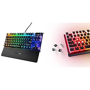 SteelSeries Apex 7 TKL Compact Mechanical Gaming Keyboard – OLED Smart Display – USB Passthrough and Media Controls – Linear and Quiet – RGB Backlit (Red Switch) with PRISMCAPS-Double Shot Keycaps