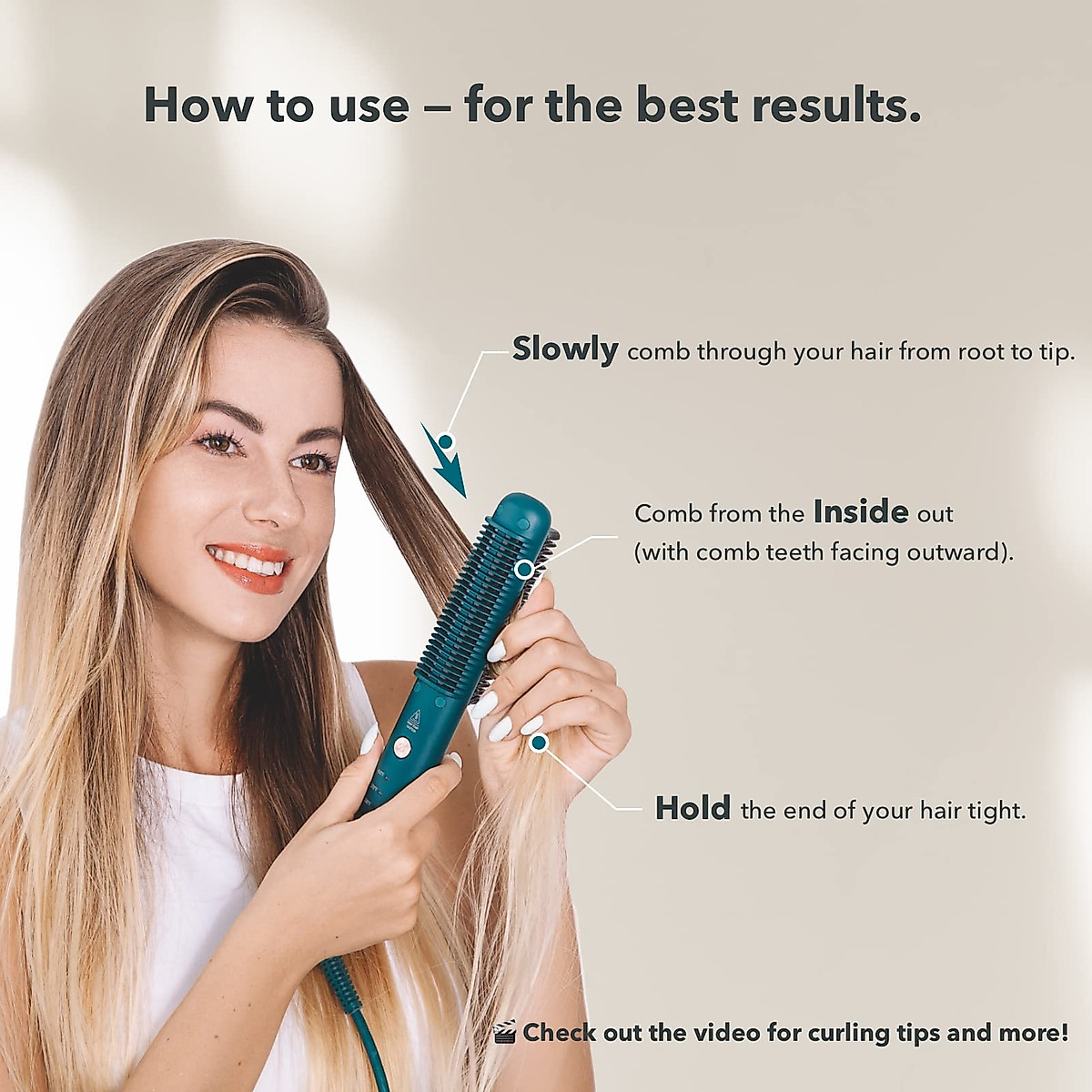 Hair Straightener Brush, Zao's Selection Ceramic Electric Straightening Comb for All Hair Types and Wigs, Less Damage & Easier-to-Use Hot Tool Than Flat Irons