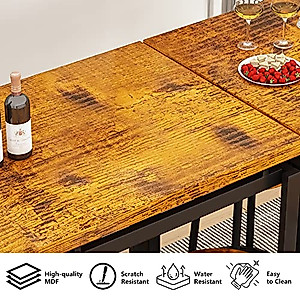 AWQM Bar Table and Chairs Set Industrial Counter Height Pub Table with 4 Chairs Bar Table Set 5 Pieces Dining Table Set Home Kitchen Breakfast Table, Black and Industrial Brown