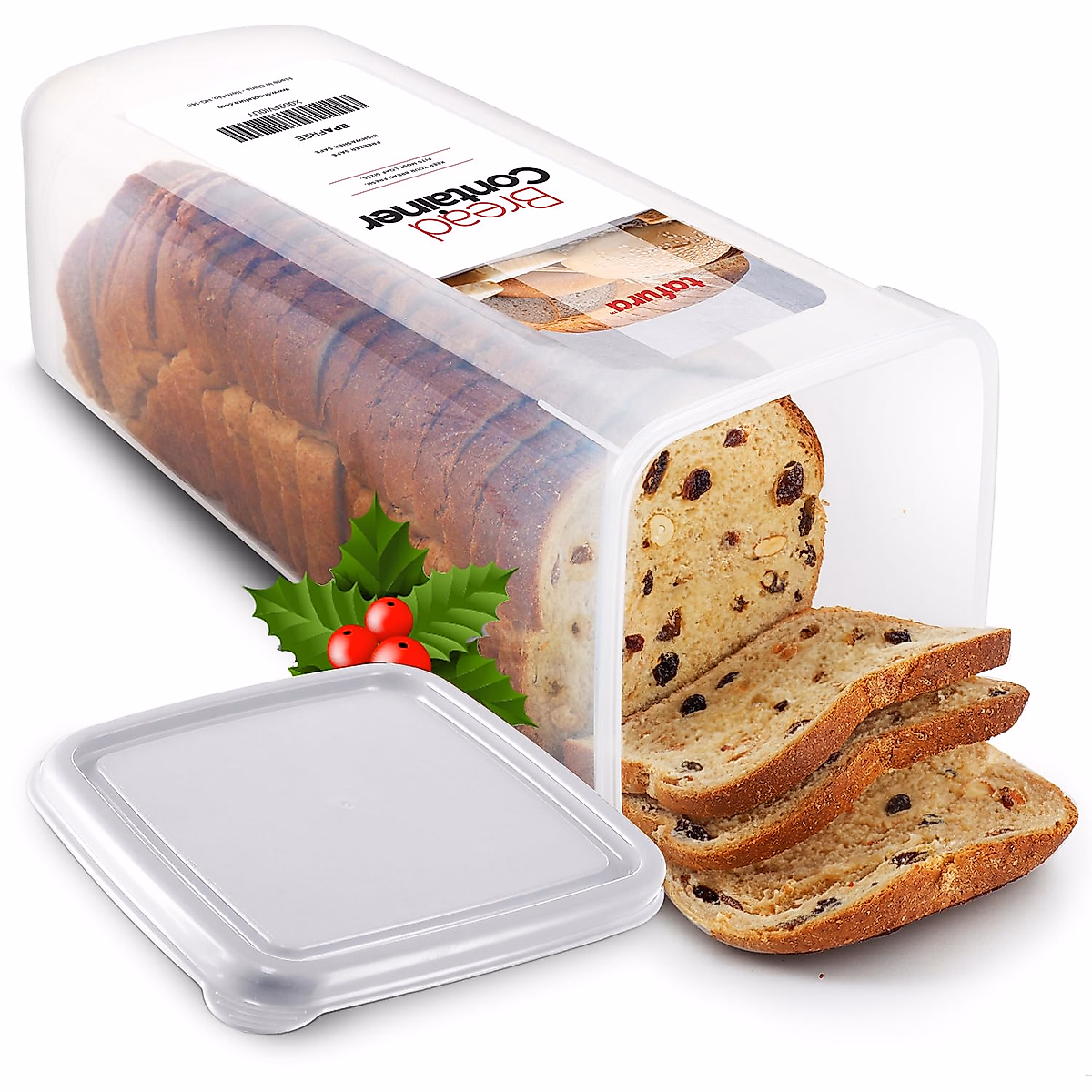 Tafura Bread Container | Bread Storage Container | Plastic Bread Box | Bread Loaf Keeper with White Lid | Bread Saver Dispenser, BPA Free