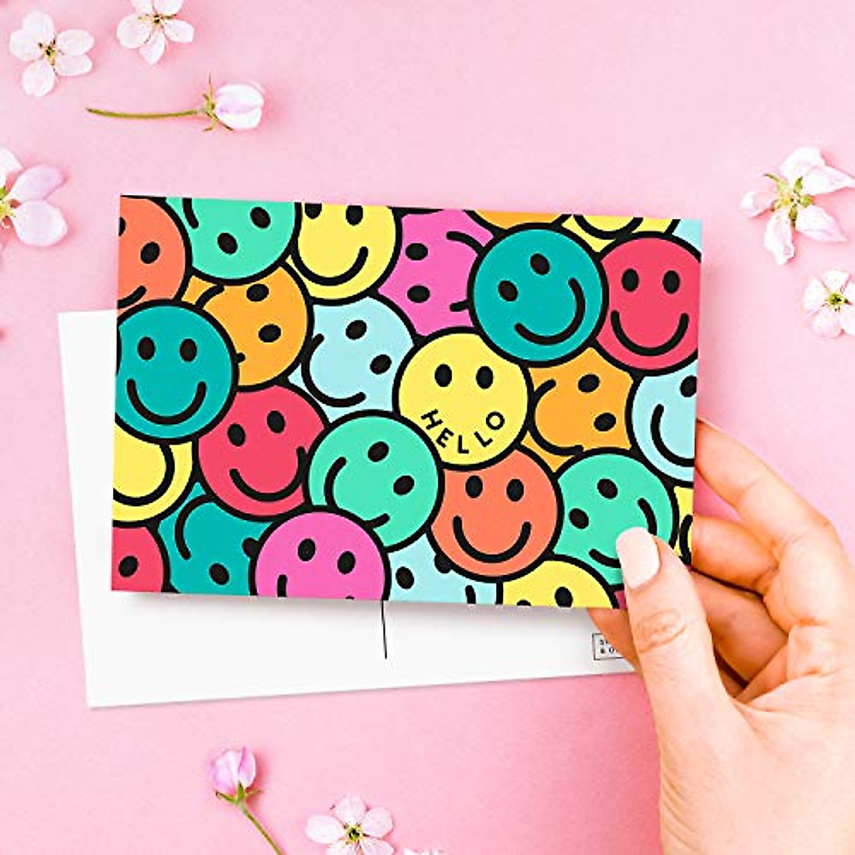 Sweetzer & Orange Hello Postcards Pack (60 Post Cards) 4x6 Postcards for Kids and Adults. 300gsm Note Cards. Blank Hello Greeting Cards, Smiley Face Hello Cards