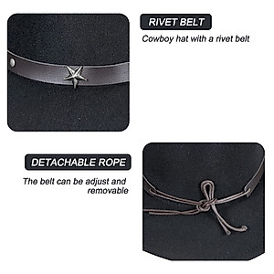Western Cowboy Hat for Men Women Classic Fedora Hat with Buckle Belt Size:M-L (US, Alpha, Medium, Black)