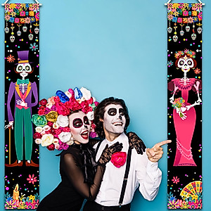 Avezano Day of The Dead Banner Mexico Dia De Los Muertos Decorations Mexican Skull Floral Hanging Door Banner Halloween Decorations Outside Indoor