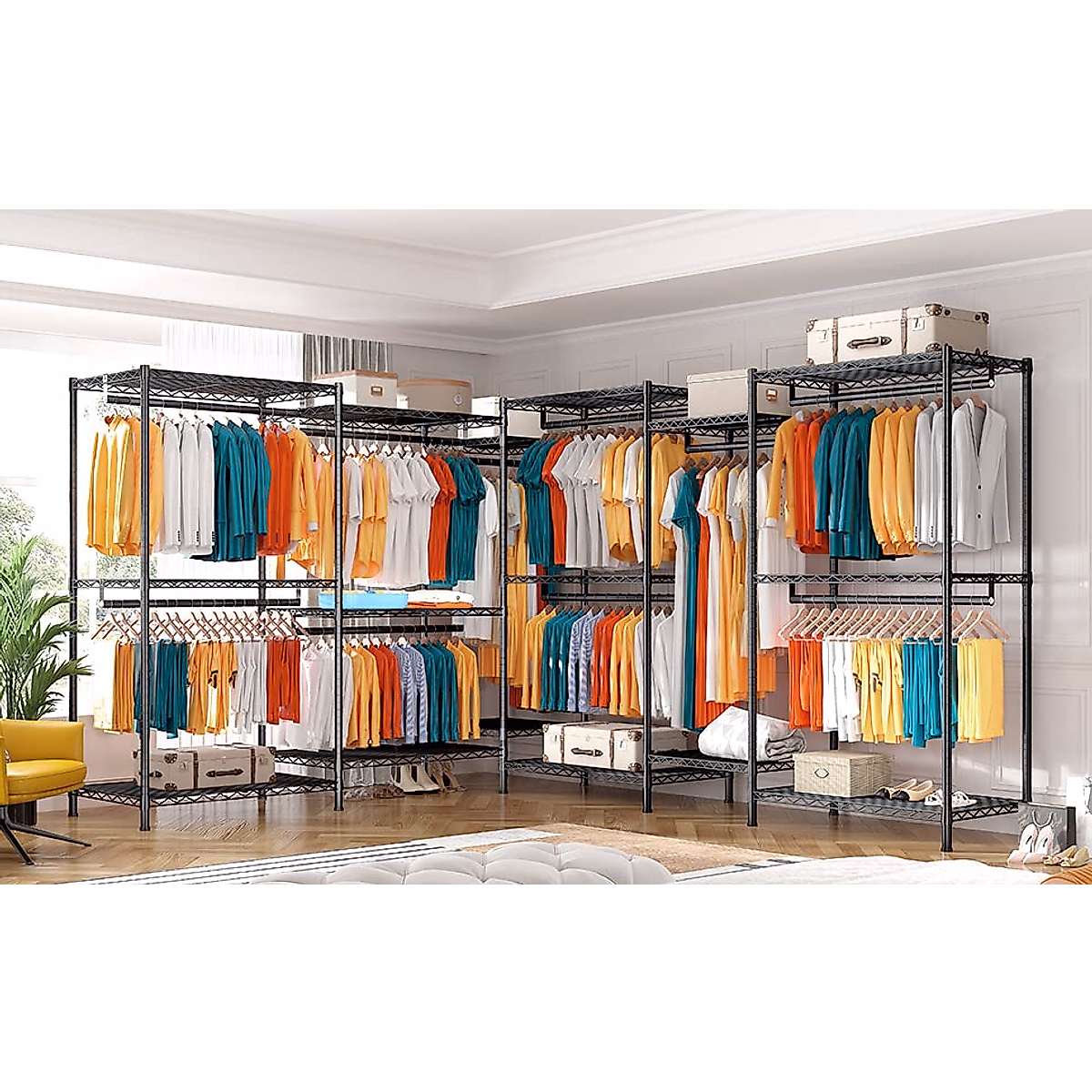 Raybee Clothes Rack, Heavy Duty Clothing Rack Load 835LBS, Clothes Racks for Hanging Clothes Rack, Metal Garment Rack Heavy Duty Clothing Rack, Free Standing Closet, Wardrobe Closet, 77"H*75"W*17.8"D