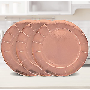 Gift Boutique 24 Disposable Rose Gold Round Charger Plates 13" Dinner Table Serving Tray Heavy Duty Reusable Paper Cardboard Platters for Table Setting, Place Mats Dessert Weddings Food Safe