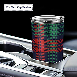 Yasala Tumbler Tartan Plaid Classic Red Green Insulated Coffee Cup Beverage Container Travel Mug with Straw and Lid Double Wall Stainless Steel 20oz BPA-Free for Sport, Back to School