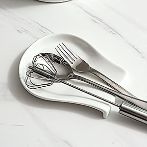 HOMBENE Spoon Rest for Kitchen Counter, 5.5 Inches Spoon Holder, Ceramic Ladle Rest for Stove Top, Spatula Holder Porcelain, Coffee, Kitchen Utensils Accessories, Set of 4, White