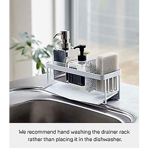 Yamazaki Home Tower Self-Draining Sponge And Soap Bottle Rack, Kitchen Sink Organizer Metal Holder With Removable Tray - Steel