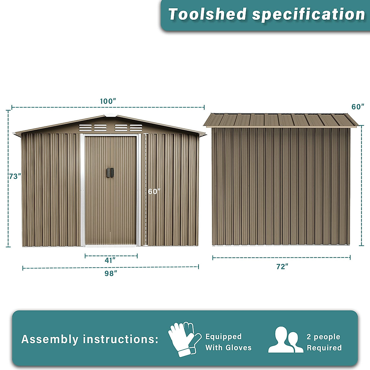 Gotland 8FT x 6FT Metal Storage Shed with Lockable Sliding Doors and Air Vents, Outdoor Utility and Tool Storage for Garden, Backyard, Patio, and Lawn