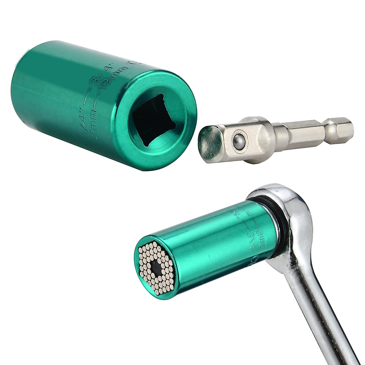 HUAZHICHUN Universal Socket,Adapter Socket for Wrench Ratchet & Power Drill,Portable Hand Gadget Gifts for Men and Women,Self-Adjusting Multifunctional Sockets,Green Shell (7-19mm)