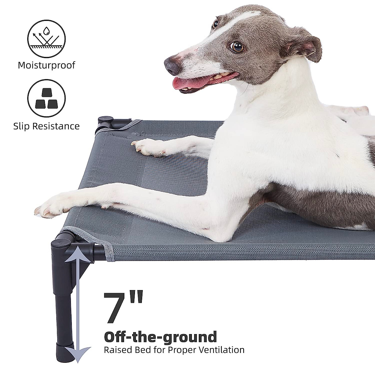 pettycare Elevated Outdoor Dog Bed - Dog Cots for Small Pet, Heavy Duty Raised Cot Waterproof, Cooling Pets Bed with Washable Durable Teslin Mesh and Non Slip Feet, 28 Inches, Grey