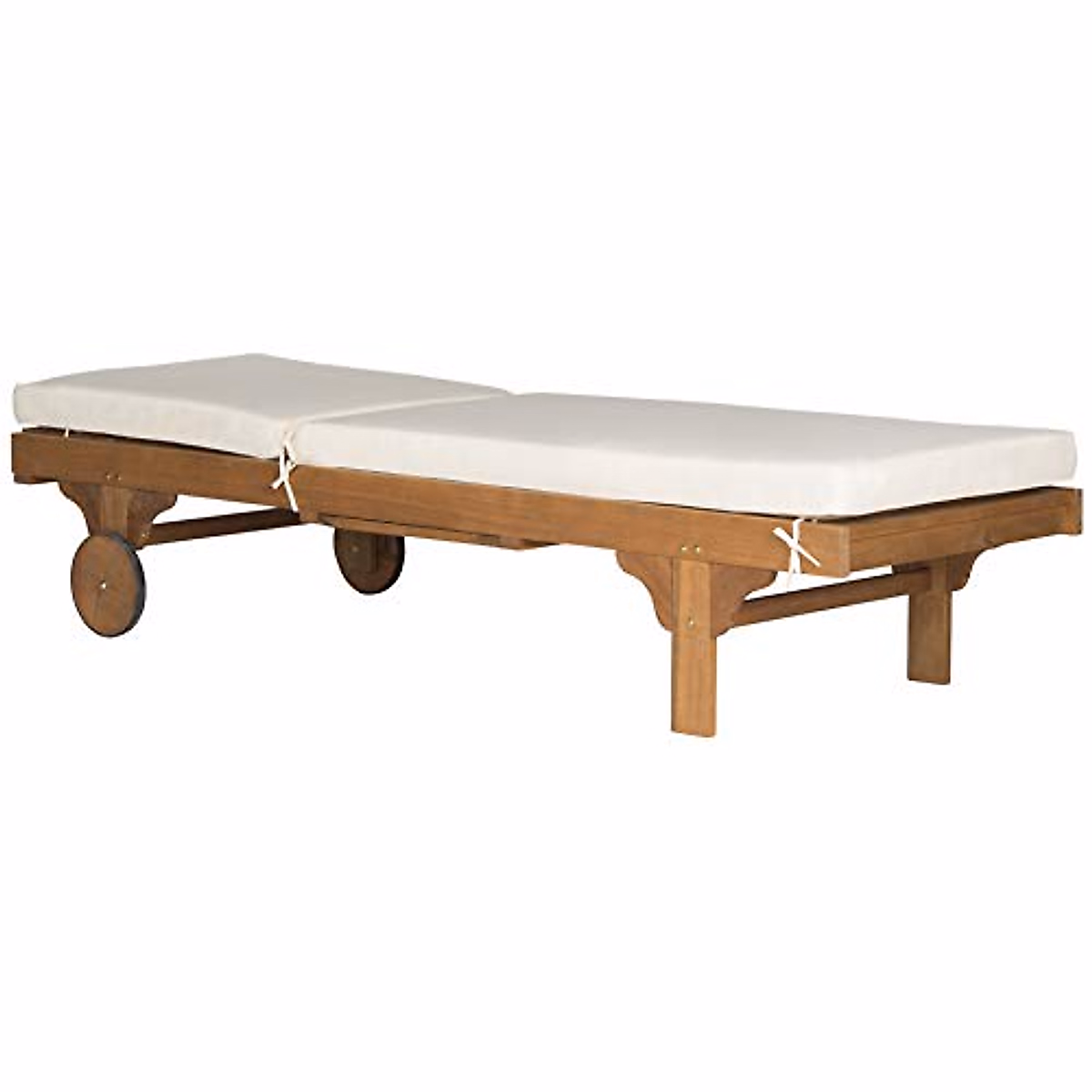 SAFAVIEH Outdoor Collection Newport Natural/ Beige Cushion Built-in Side Table Adjustable Chaise Lounge Chair