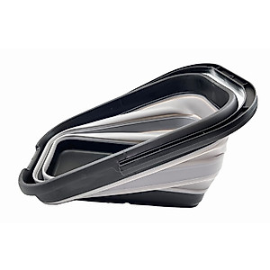 SAMMART 12L (3.1 Gallon) Collapsible Rectangular Handy Basket/Bucket/Multiuse Foldable Water Pail for Camping, Fishing (Alloy Grey + Crystal Blue (Set of 2))