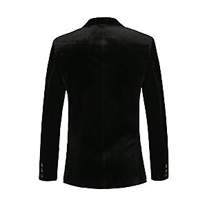 THWEI Mens Velvet Blazer Slim Fit Suit Jacket One Button Tuxedo Blazer Wedding Prom Dinner Black M