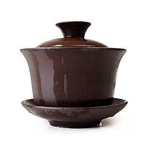 YXHUPOT Gaiwan 4oz Teacup Brown Cups Tureen Tray Cup Gongfu Tea Lid Bowl Saucer (Red)