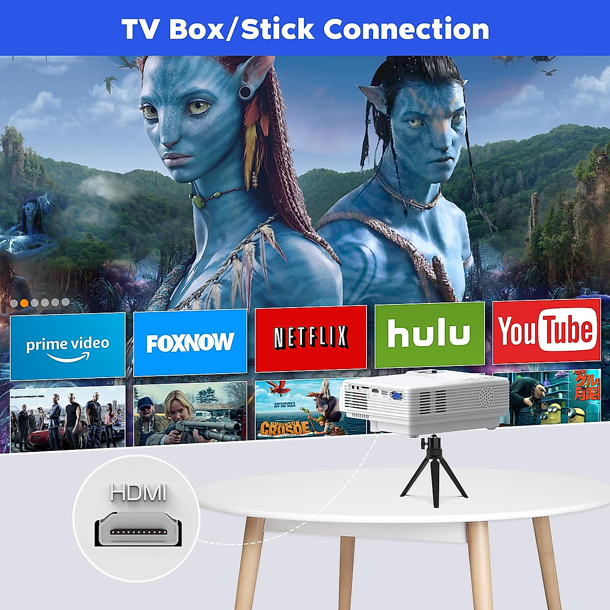 Mini Projector, Portable Projector for iPhone, Full HD 1080P Supported Movie Projector, Portable Video Projector Compatible with TV Stick, Phone, HDMI, USB, TF