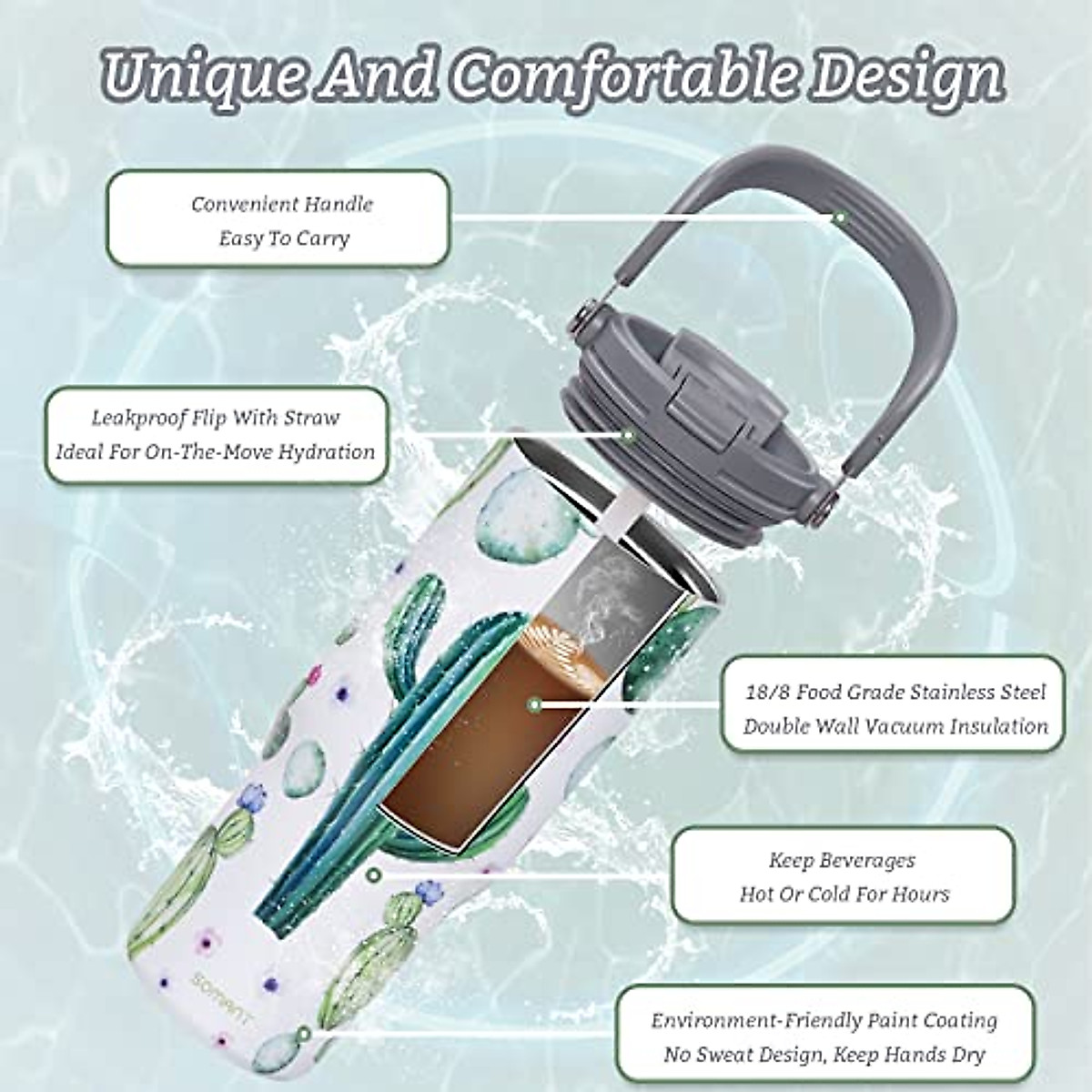 SOMANT 30oz Tumbler with Handle Lid and Straws Stainless Steel Insulated Reusable Double Wall Hot and Cold Beverages Travel Mug Home and Office Water Bottle Thermal Cup gift for kids