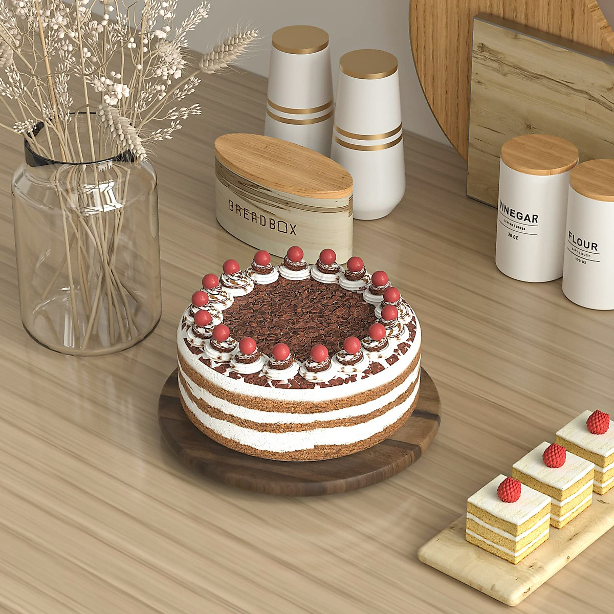 Lazy Susan Turntable for Cabinet - 9.85" Acacia Wood Lazy Susan Organizer for Kitchen Countertop Pantry Coffee Table, Vanity Tray for Perfume Dresser Tops Bathroom Counter Home Decoration